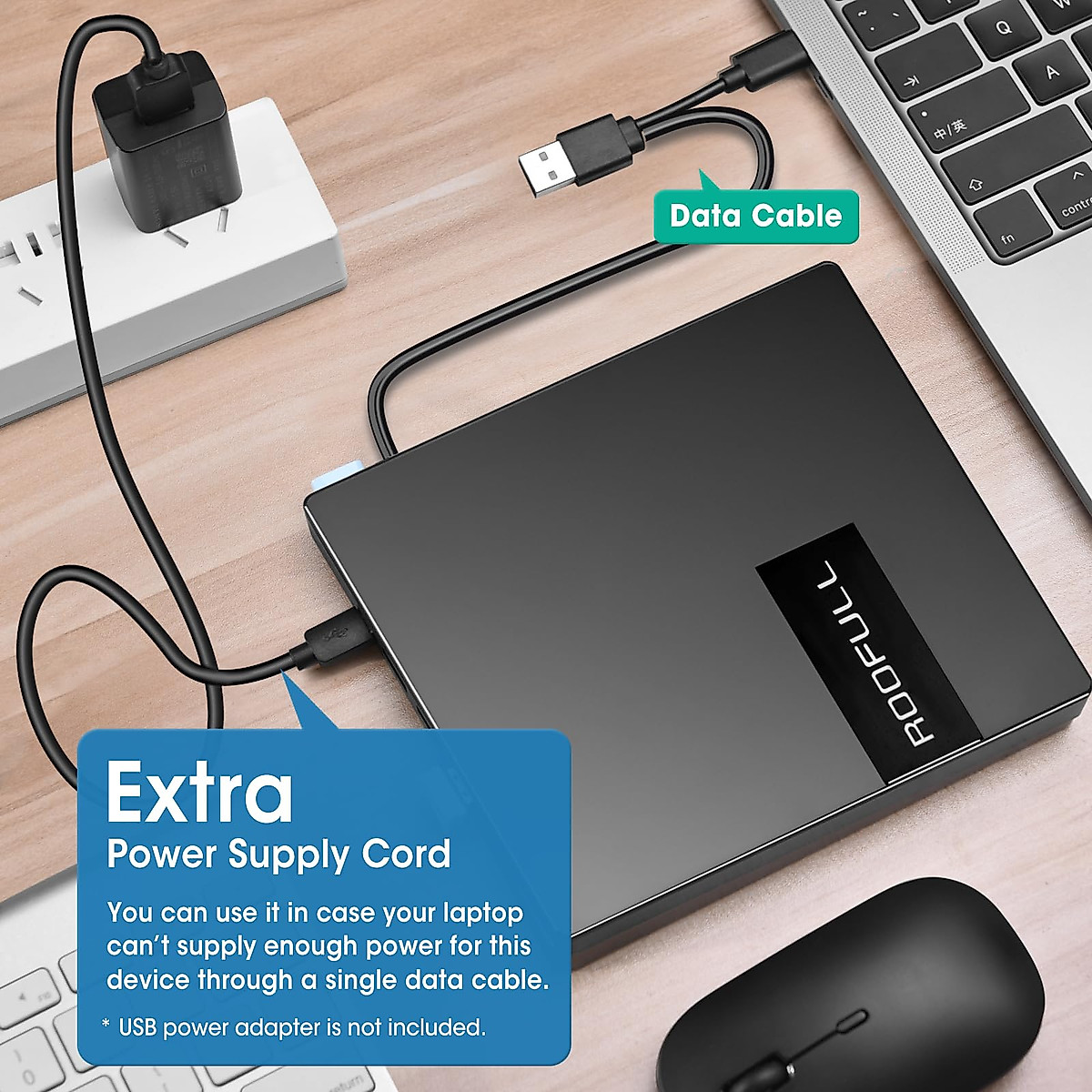 ROOFULL External CD DVD Drive USB 3.0 USB-C with 4*USB Ports and SD/TF Card Slot, Portable CD DVD Player Burner Optical Disc ROM/RW Reader Writer for Laptop PC Apple Mac Windows 11/10 Linux Computer