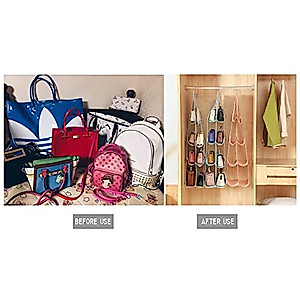 AARAINBOW 2 Packs Hanging Handbag Purse Organizer, Purse Bag Organizer Storage Hanging Bag Organizer for Closet Rack for Purses 8 Pockets Wardrobe Closet Space Saving, 41L*13.5W (B, 2 Gray)