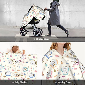 Rutiea Colorful Owl Pastel Pattern Car Seat Cover for Babies, Peekaboo Opening Minky Carseat Canopy Stroller Cover for Newborn, Mom Nursing Breastfeeding Covers, Blanket for Infant Toddler