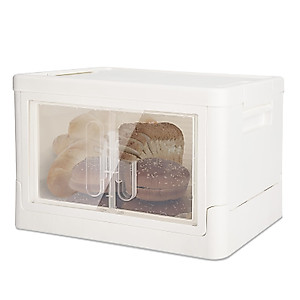 Bread Container, Plastic Bread Box for Bread Storage-Durable, Bread Box for Kitchen Countertop Bread Keeper with Airtight Lid Easy To Assemble, Farmhouse Bread Box with Window Bread Holder, White