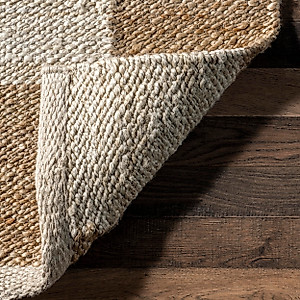 nuLOOM Christana Traditional Checkered Jute Area Rug - 6x9 Jute Area Rug Contemporary/Modern Ivory Rugs for Dining Room Rug Neutral Rug Living Room Rug