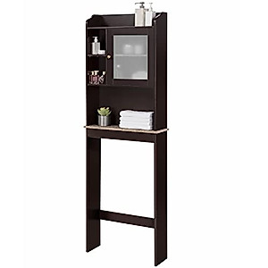 Topeakmart Home Bathroom Shelf Space-Saving Over The Toilet Storage Cabinet with Adjustable Shelf and Glass Door, Espresso