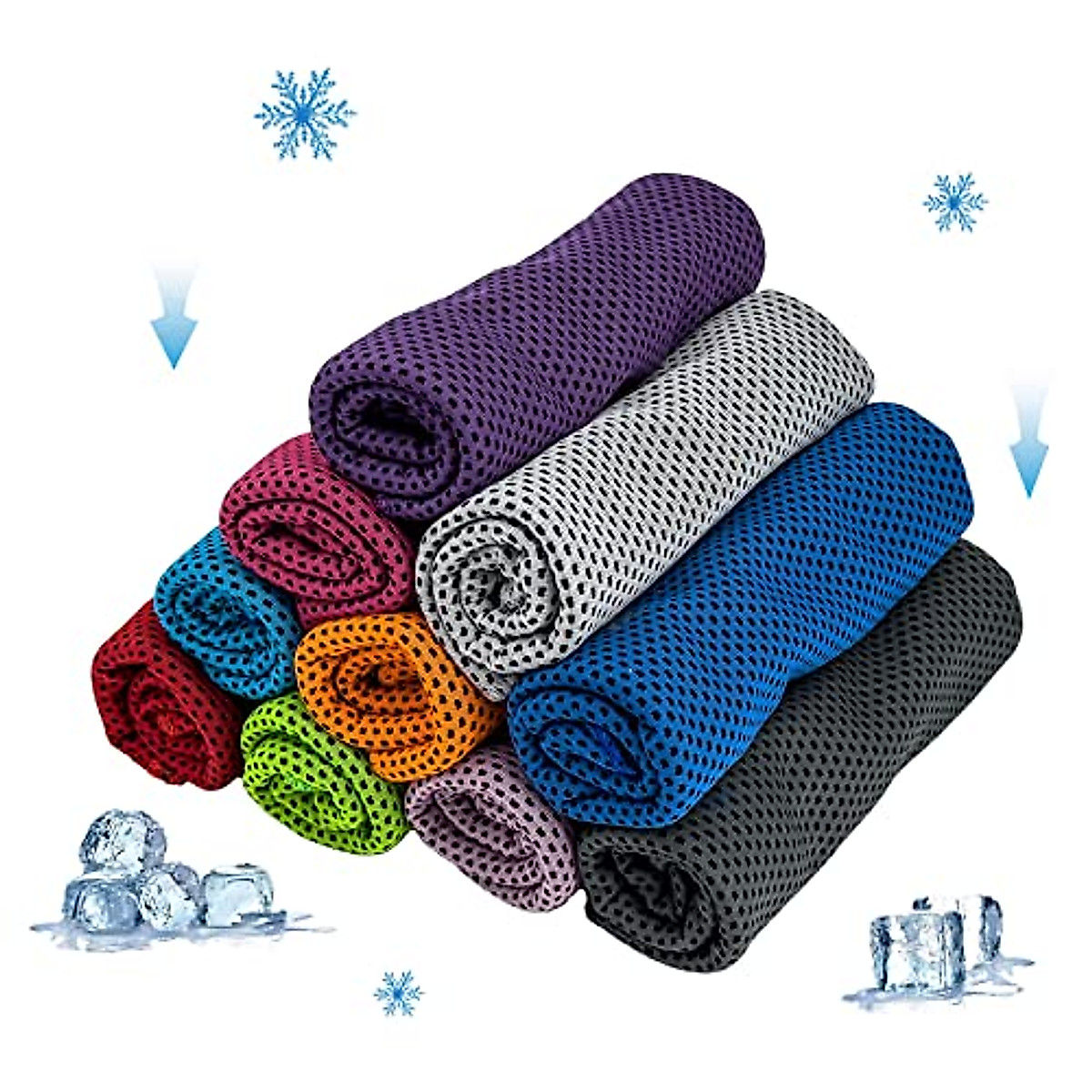 AWOWZ 10 Pack Cooling Towels Ice Towel Workout Towel, Soft Breathable Sweat Towel for Sports, Yoga, Gym, Golf, Camping, Running, Fitness, Workout & More Activities