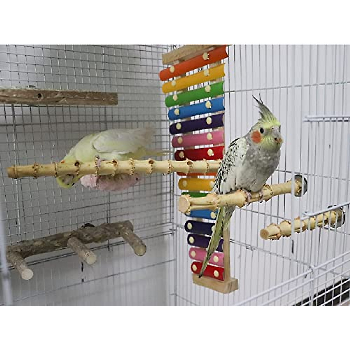 3 Pack Bird Perch Stand, Natural Bamboo Parrot Paw Grinding Toys, Bird Cage Accessories, Bird Paw Grinding for Small Birds Parrots Parakeets Cockatiels Conures Finches Love Birds