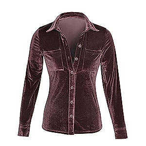 Womens Button Front Faux PU Leather Jacket Casual Shirt Long Sleeve Blazer Coat with Bust Pocket Dark Purple