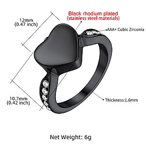 KeyStyle Heart Cremation Urn Rings For Women, Stainless Steel Heart Memorial Ring Size 8
