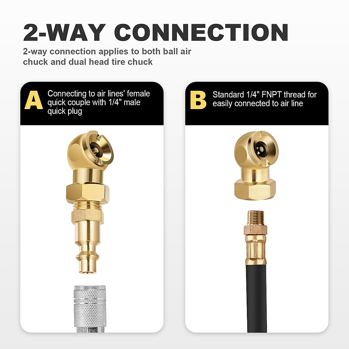 SARDVISA 2-Packs Portable Air Chucks, Solid Metal Closed Ball Air Chuck with 1/4" NPT Standard Quick Plug, Tire Inflator Gauge Nozzle for Air Compressor Accessories