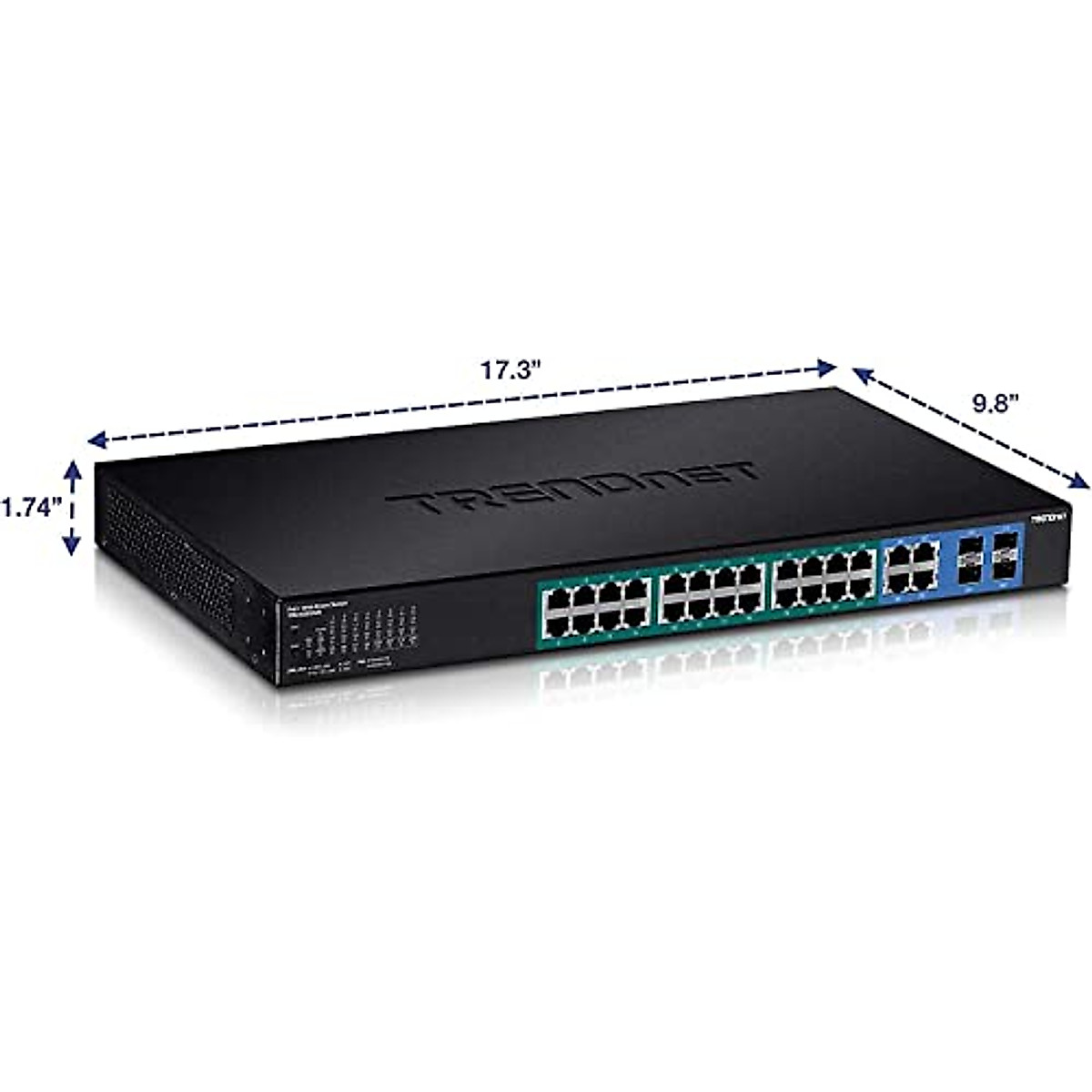 TRENDnet 28-Port Web Smart PoE+ Switch, 24 x Gigabit PoE+ Ports, 4 x Shared Gigabit Ports (RJ-45 or SFP), VLAN, QoS, LACP, IPv6 Support, 370W PoE Power Budget, Lifetime Protection, TPE-5028WS