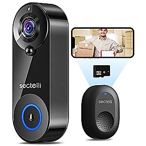 sectelli 2023 Enhanced Doorbell Camera Wireless, Support WiFi at 5GHz Mixed with 2.4GHz, Support Link to Alexa Speaker, 1080P Video, 2-Way Audio,Battery Powered,Smart Video Doorbell