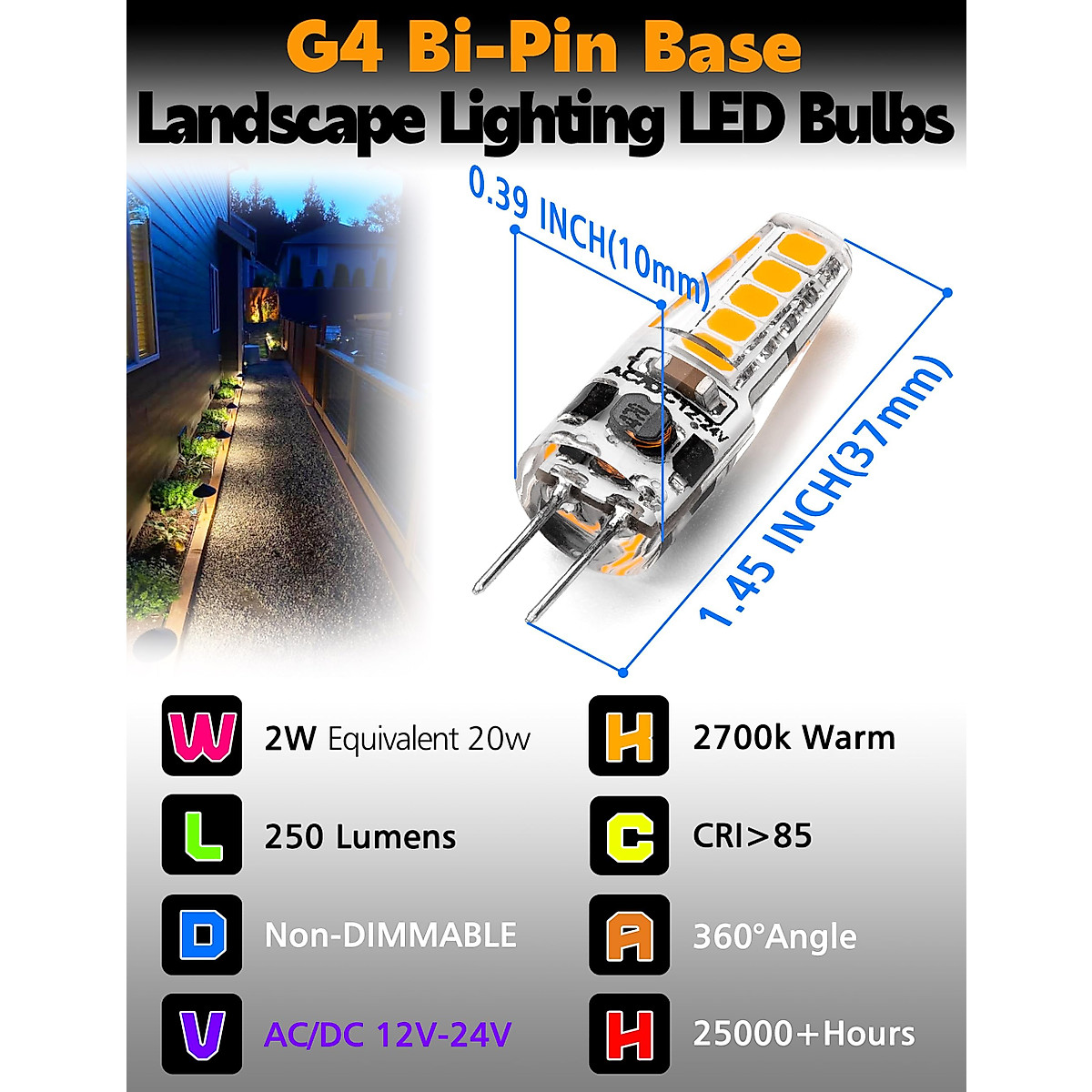 Xyanmc G4 LED Bulb AC DC 12V to 24V JC Type, 20W-30W T3 G4 Halogen Equivalent, 2W 2700K Warm White, G4 Bi-Pin Base, 250LM, Landscape Lighting Courtyard Lawn Lights, Non-Dimmable,10pcs