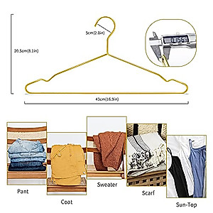 Nature Smile 17 Inches Shiny Gold Metal Clothes Hanger, Coat Hanger, Suit Hanger, Dress Hanger with Big Notches Pack of 10,Gold
