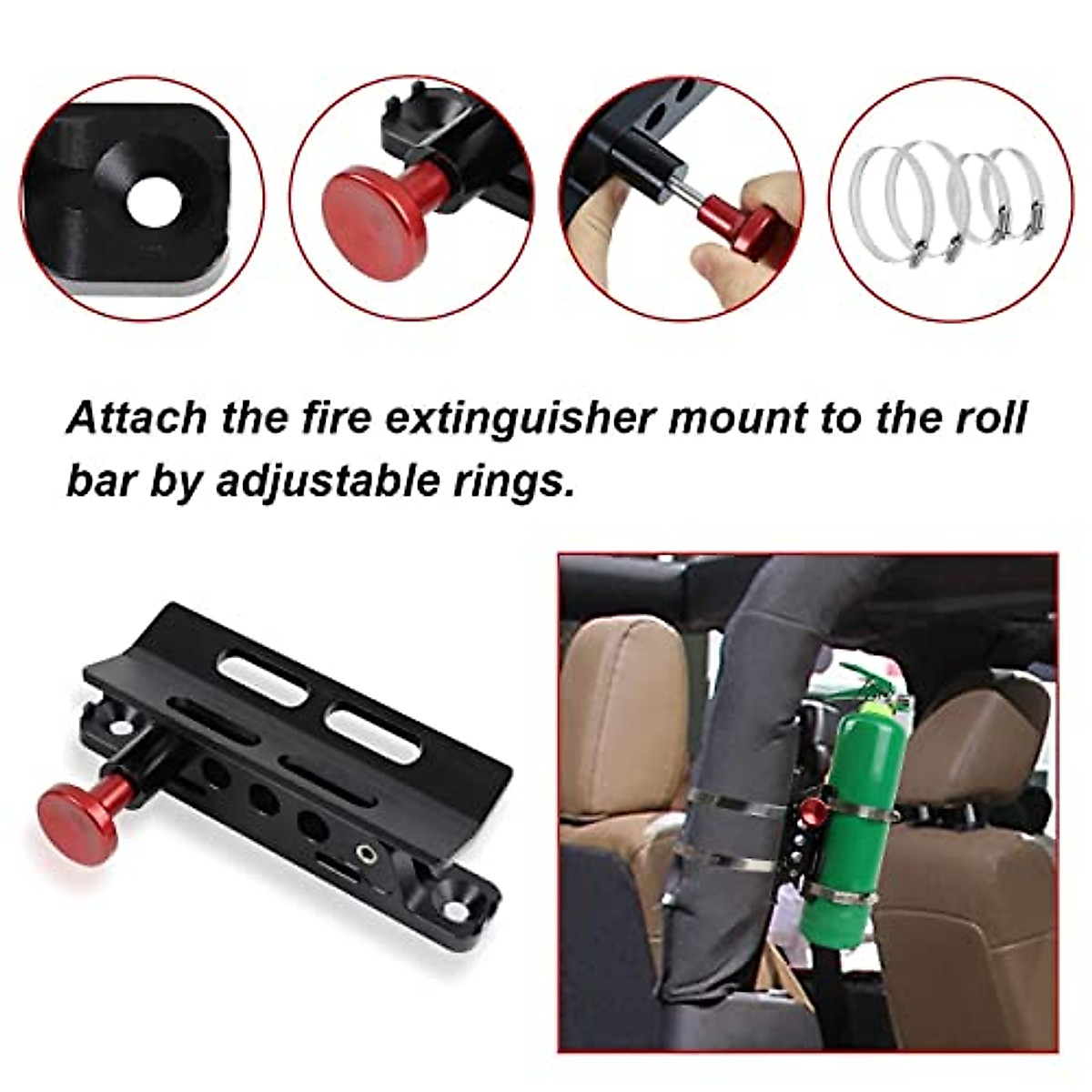SuLokiy Universal Quick Release Roll Bar Fire Extinguisher Mount bracket 6061-T6 Billet Aluminum Compatible with for Jeep Wrangler UTV Polaris RZR Ranger Can-Am Maverick ATV