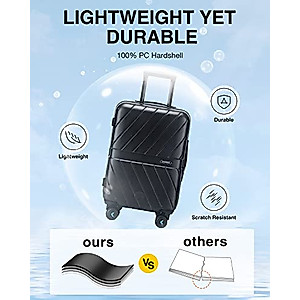 BAGSMART Carry On Luggage 22x14x9 Airline Approved, 1OO% PC Lightweight Carry On Hardside Suitcase, 20 Inch Hard Shell Luggage with Spinner Wheels, Waterproof Rolling Suitcase for Men and Women, Black