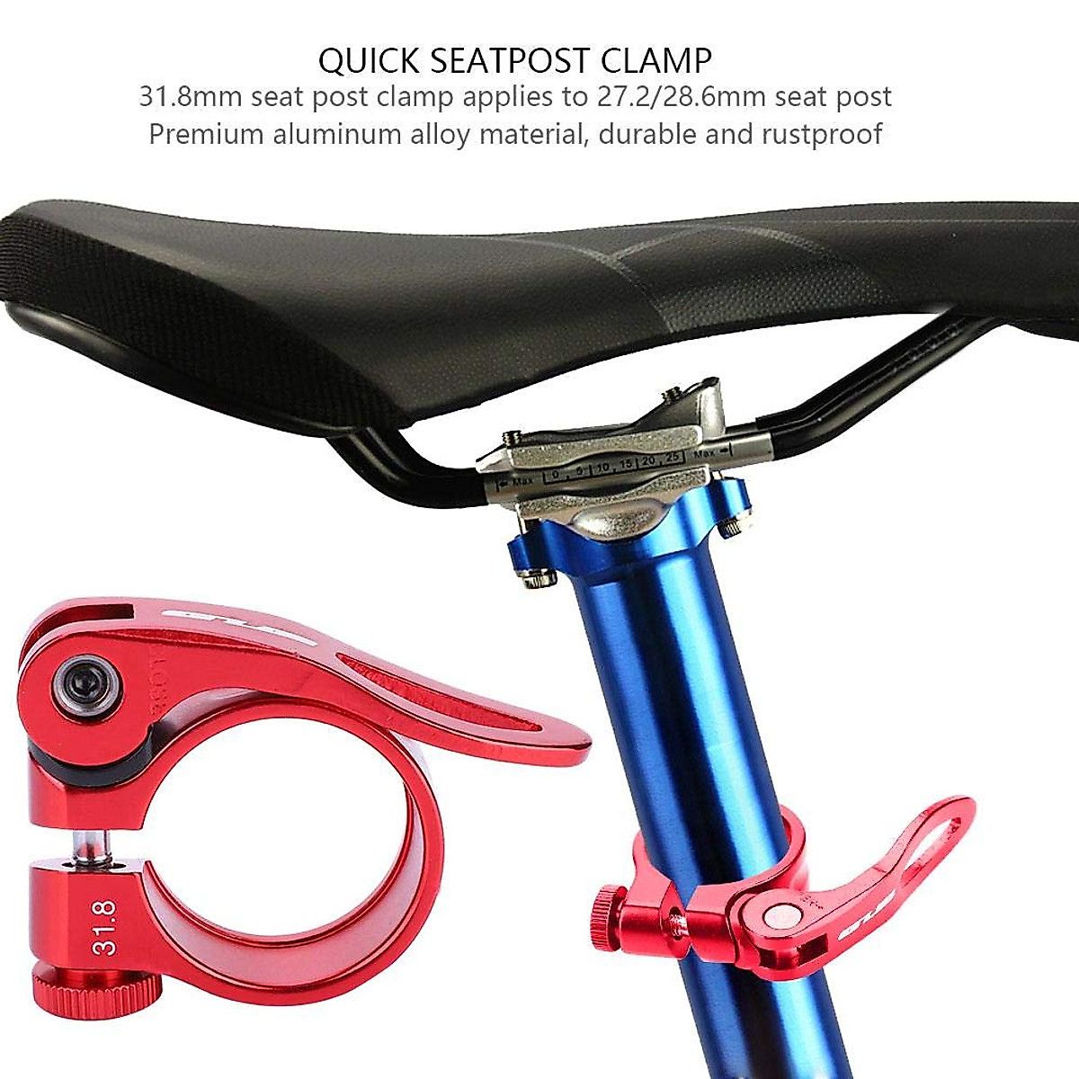 VGEBY1 Seatpost Clamp, Bicycle Seat Post Lock Quick Release Aluminum Alloy Cycling Part Seatpost Clip(31.8mm-Red)