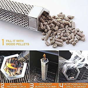 Pellet Smoker Tube 12 &12 inch Smoke Tube - Stainless Steel Wood Tube - Suitable for Any Grill or Smoker - Adds Delicious Wood Smoke Flavor on Your Barbecue Food