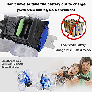 abandon Remote Control Car, RC Stunt Car 360° Spins & Flips with Colorful Lights & Music Switch, Rechargeable Remote Control Car Toy Christmas and Birthday Gift for Kids, Boys and Girls (Bule)