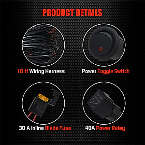 Ampper 4 Lead Wiring Harness for LED Rock Lights, LED Rock Light Pod Wiring Harness Kit with 2 Extension Wires, Relay, Fuse and Switch