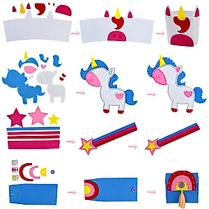 Klever Kits Unicorn Gifts Girls DIY Craft Kit Including 1 Large String Art Board, 1 Unicorn Flower Headband, 3 Unicorn Glitter Slime and Unicorn Sewing Kits, Art & Crafts Project Kit for Kids Girls