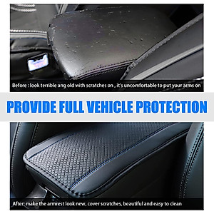 GKmow 1 PC Four Seasons Universal Armrest Box Mat, 12.5In x 7.4In Fiber Leather Embossing, Non-Slip Armrest Cover Center Console Mat, Car Armrest Seat Cover (Blue)