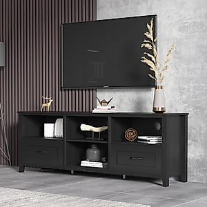 Tiokop 70.08" 60",Large Class TV Stand, Modern Entertainment Center with with 2 Drawers and 4 Storage Compartment,Wood Cabinet Media Console for Living Room,Bedroom,Black