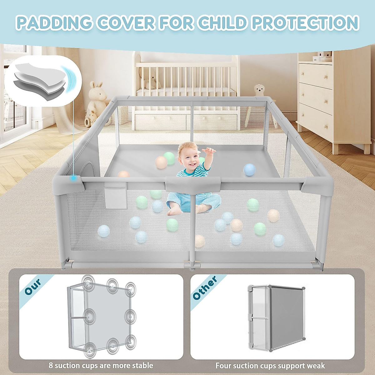 Besuhot Baby Playpen Baby Playard, Playpen for Babies and Toddlers with Gate, 50x50 Baby Fence, Sturdy Safety Playpen, Indoor & Outdoor Kids Activity Center