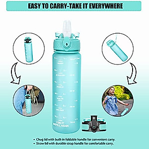 OLDLEY Kids Water Bottle for School, 17 oz (2 lids) BPA-Free Reusable Leak-proof Durable Tritan Plastic Water Bottles with Straw & Chug Lids, Anti-dust Spout Cover (Mint Green)