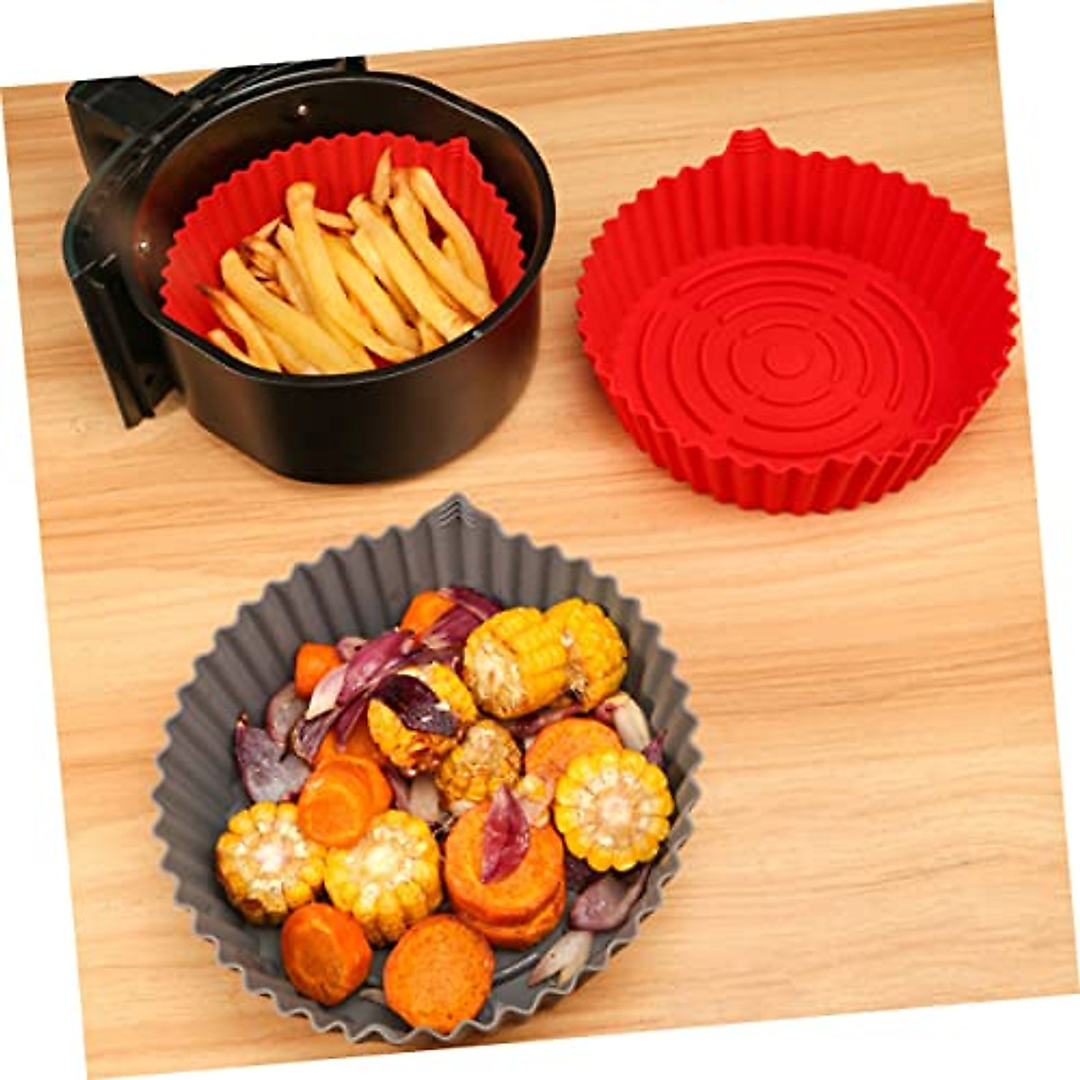 Air Fryer Liner Air Fryer Pan Air Fryer Grill Pan Deep Fryer Air Oven Baking Oven Pot Oven Liner Air Fryer Liner Pot for Air Fryer Reusable Air Fryer Pot Grey