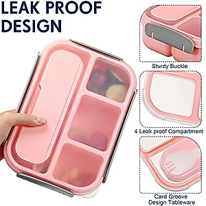 4 Pack Bento Box Adult Lunch Box, 1300ml Large Bento Lunch Box Containers for Kids Adults Toddler Meal Box with 4 Compartment and Fork, Leak Proof, Microwave, Dishwasher, Pink and Blue
