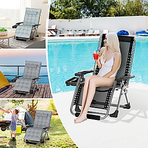 Suteck Zero Gravity Chair, XL 29in Lounge Chair Anti Gravity Chair w/Removable Cushion, Reclining Patio Chairs with Upgraded Lock, Pillow and Footrest, Folding Patio Recliner for Indoor Outdoor