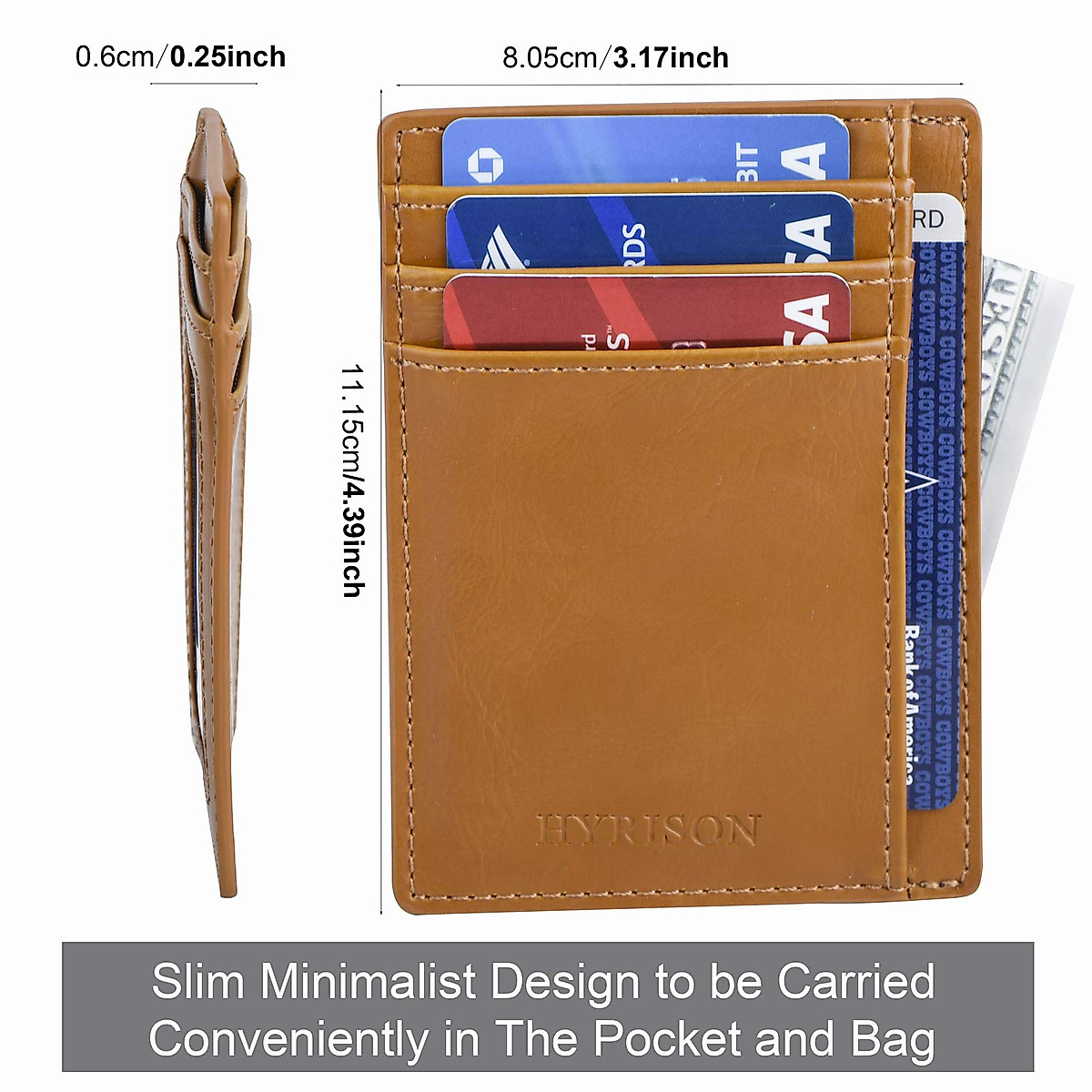 HYRISON Men and Women Slim Minimalist Front Pocket Leather Wallet Cards Holder RFID Blocking