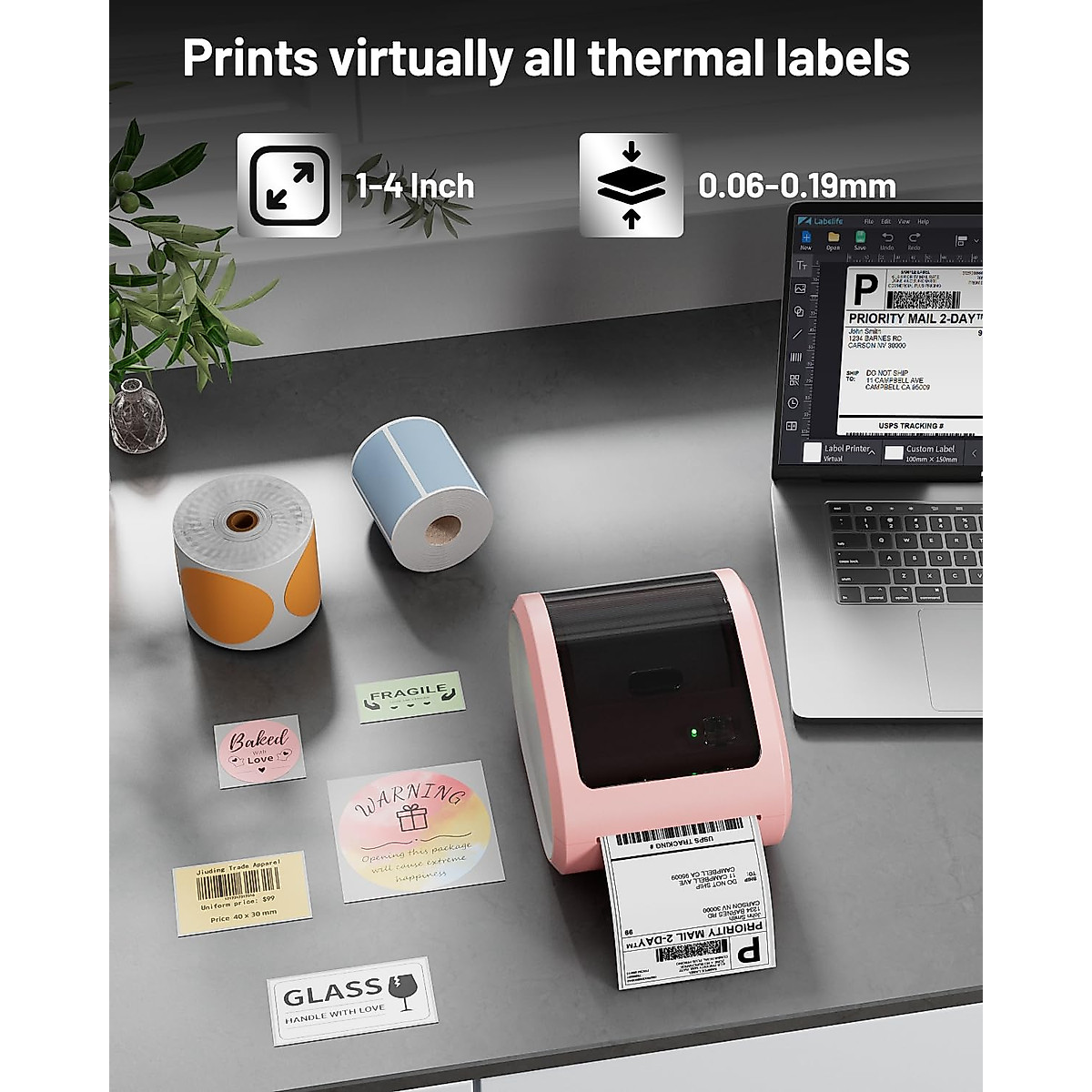 Bluetooth Shipping Label Printer for Small Business & Home Use, Thermal Printer Supports 4x6 Inch Thermal Labels, Compatible with Phones & Laptops. Label Printer for USPS Esty eBay Shopify UPS Amazon