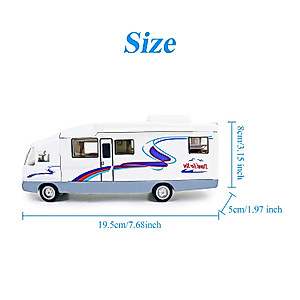 HAPTIME Cool Mini Motorhome Toy Die-cast Car Pullback Recreational Vehicle Pull Back RV with DIY Furnitures Holiday Camper Van Model for Kids Children Gift 7.6 inch (White)