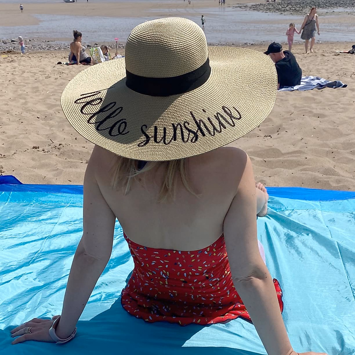 DRESHOW Big Straw Sun Hats for Women Floppy Foldable Roll up Beach Cap Sun Hat UPF 50+ Vacation Honeymoon Embroidered Hat