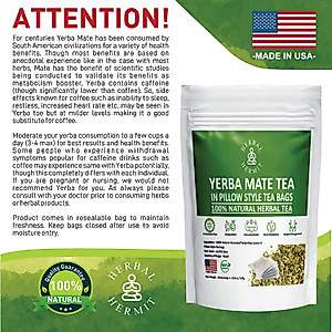Herbal Hermit Yerba Mate herbal-teas with 50 tea bags Natural Organic Yerba Matte Rich in Chlorophyll, Antioxidants and Vitamins, Made in USA