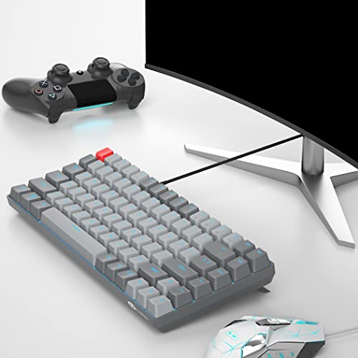 84 Keys Mechanical Gaming Keyboard, Compact Gray Gaming Keyboard with Linear Red Switches, Wired Detachable Type-C Cable Mini Keyboard with Blue Light for Windows/Mac/PC/Laptop