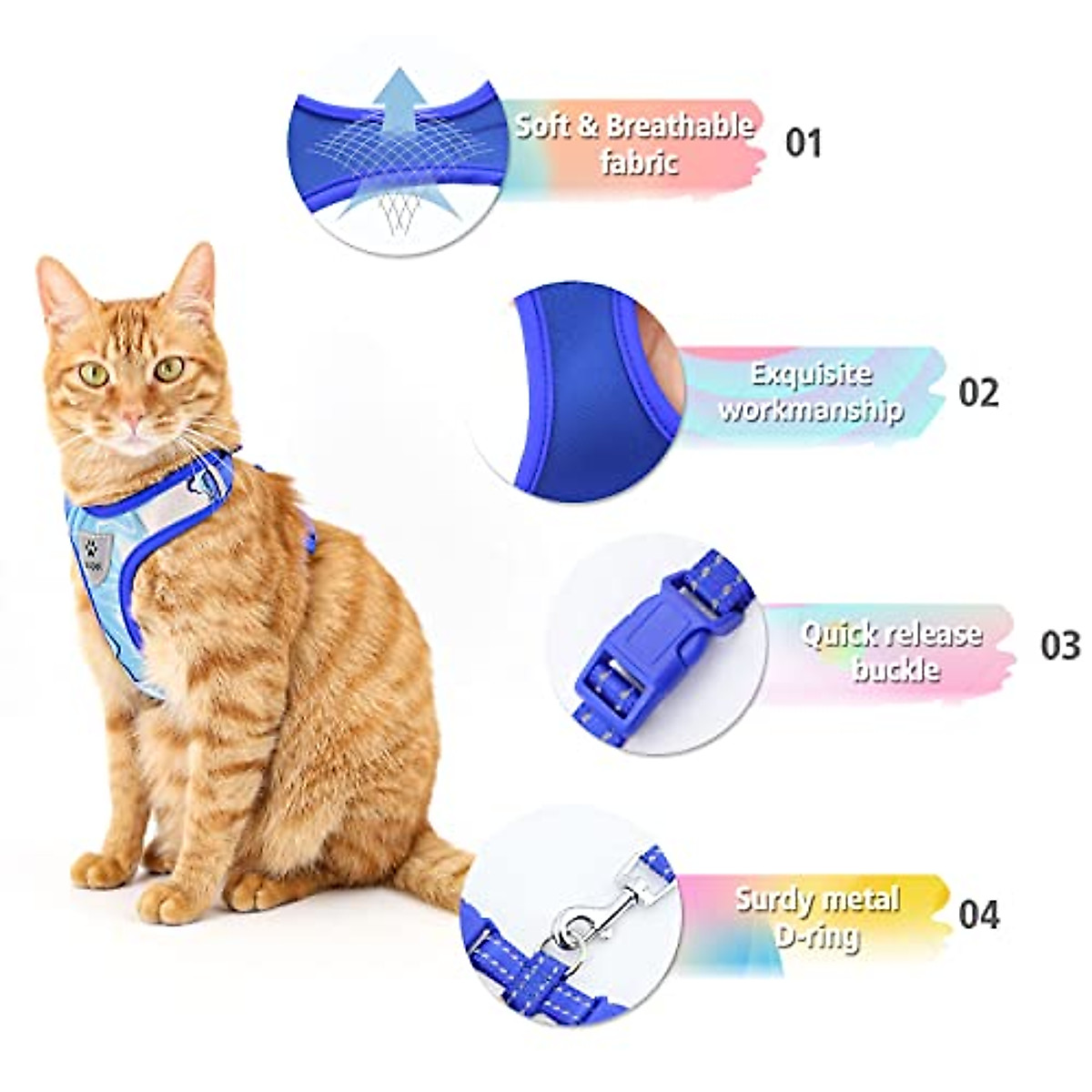 Supet Cat Harness and Leash Set Stylish Escape Proof Cat Vest Harness Adjustable Breathable Pet Harness with Reflective Trim Step-in Cat Leash and Harness for Cats Puppies