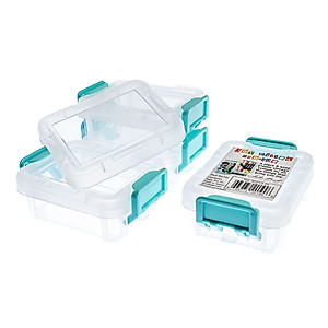 Joy Filled Storage - 4 Clear Stackable Containers 4 lids Each (3x2.5x1in) - with Turquoise Detail for Craft, Ideal for Food Storage and Organizing Containers