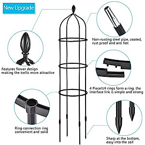 Toolazy Tower Obelisk Garden Trellis for Potted Climbing Plants Outdoor Indoor Pot,Rustproof PE Coated Metal Plant Support,Round Obelisk Garden Trellis for Climbing Vine（Black） (2 Pack)