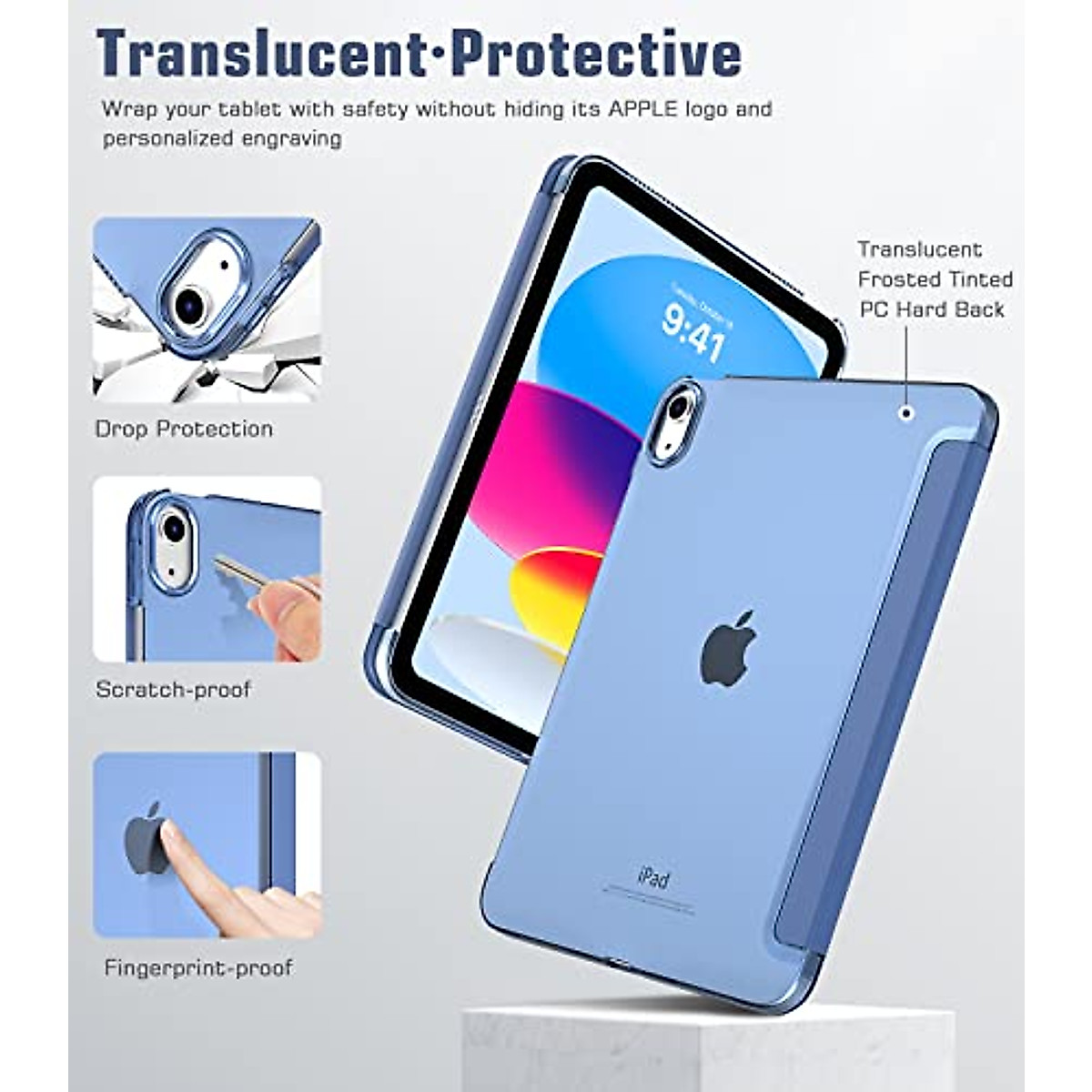 TiMOVO Case for iPad 10th Generation Case 2022, Slim Stand Cover for iPad 10th Gen 10.9 inch, Support Touch ID, Auto Wake/Sleep Smart Shell with Translucent Back, fit iPad 10 Case, Abyss Blue