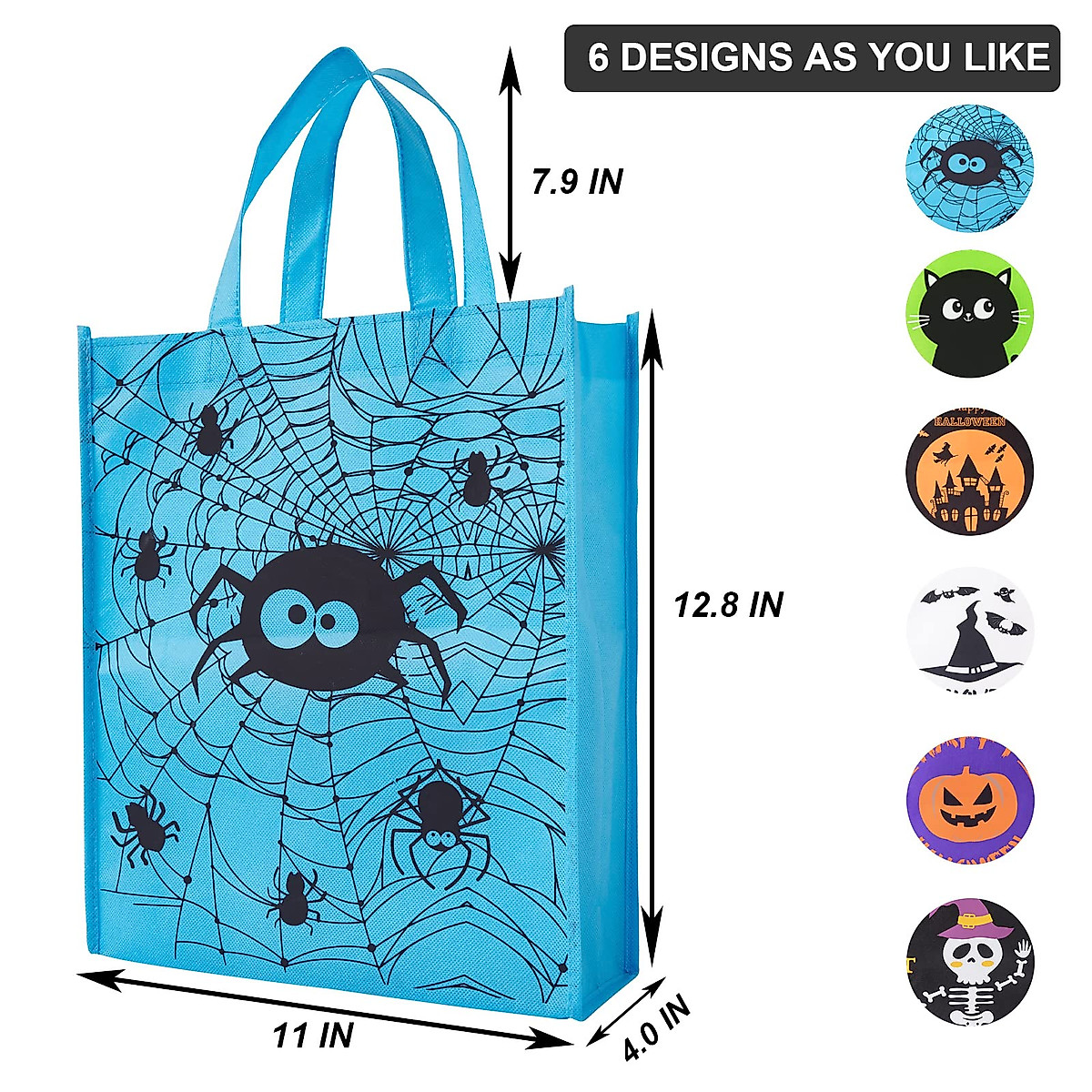 HEYTUYA 6 Pack Large Halloween Bags, Halloween Bags with Handles, Halloween Treat or Trick Bags for Kids, Gift Bags Trick Bags Halloween Kids Party Favor Supplies, Non-Woven Tote Bag Halloween Bags