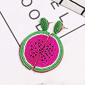 idealway Beads Fruit Watermelon Shape Drop Earrings For Women Statement Party Jewelry (Purple)