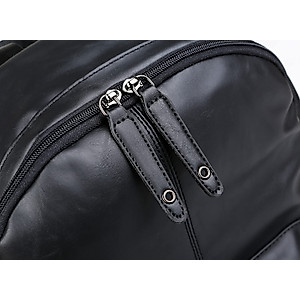 Baosha BP-08 Unisex PU Leather Computer Laptop Bag 15.6 inch College School Backpack Shoulder Bags Travel Hiking Rucksack Casual Daypack Black