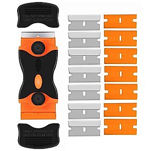 Razor Blade Scraper, Double Edged Razor Blade Scraper Tool with 20 Pcs Razor Blades, Glass Paint Remover Cleaning Scraper for Window, Decals, Tint, Stickers, Labels, Caulk, Adhesive, Glass Stove Top