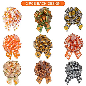 WRAPAHOLIC 18 Pcs Autumn Gift Pull Bows Assortment - 5 Inches Diameter Pull String Bows for Christmas, Holiday, Party Favors, Decor
