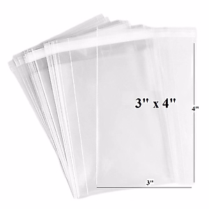 200ct Adhesive Treat Bags 3x4 Clear - 1.4 mils Thick Self Sealing OPP Plastic Bags for Bakery Cookies Christmas Party Decorative Gift Bags (3" x 4" - 200ct)