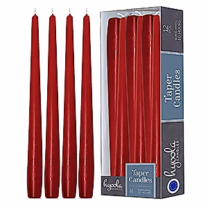 Hyoola Tall Taper Candles - 12 Inch Cherry Red Unscented Dripless Taper Candles - 10 Hour Burn Time - 12 Pack