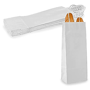 MT Products 5.25" x 3.25" x 13.13" White Kraft Paper Wine Bags with Handles - Gift Shopping Bags with handles (Pack of 12)