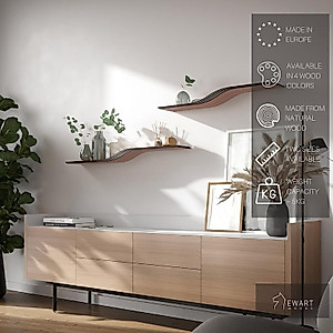 EXCELLE Floating Shelf Wall Mounted, Walnut Hanging Floating Shelves, Wall Shelf Curved, Wooden Oak Bracketless Shelves, Wavy Bookshelf Geometric (Ash,116 Centimeters)