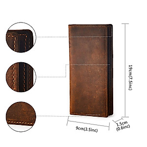 BRASS TACKS Leathercraft Vintage Top Grain Leather Long Wallet for Men Brown Cowhide Bifold Wallet Gift Box