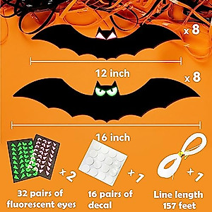 16Pcs Halloween Decorations Scary Black Bat with Glowing Eyes Hanging Decor Party Decor for Home Yard Sign Outdoor Lawn